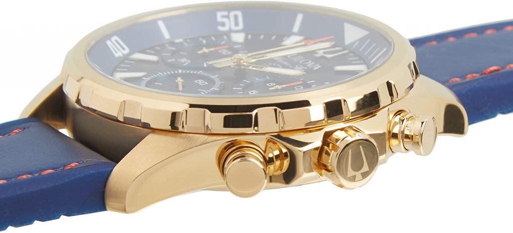 Bulova Marine Star Chronograph Gold-Tone Strap Men’s Watch with Blue ...